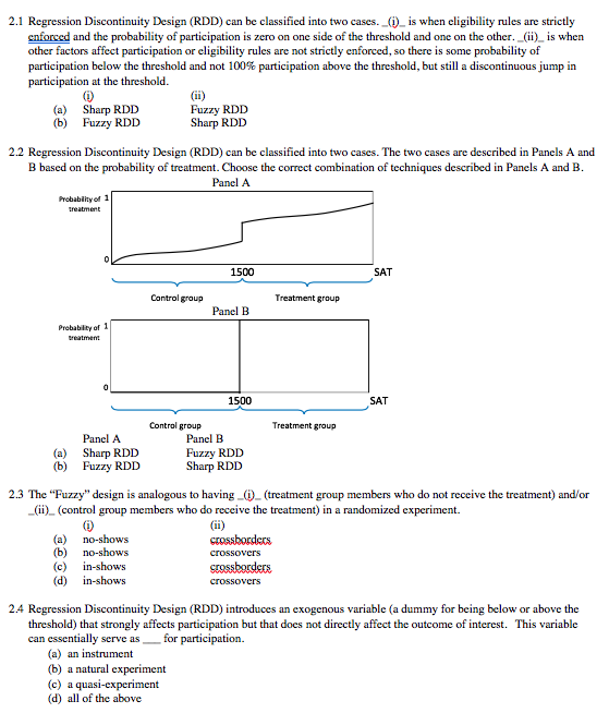 2.1 Regression Discontinuity Design (RDD) can be | Chegg.com