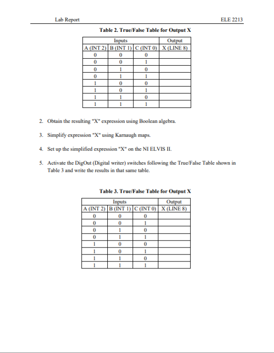 Solved Lab Report ELE 2213 Table 2. True/False Table for | Chegg.com