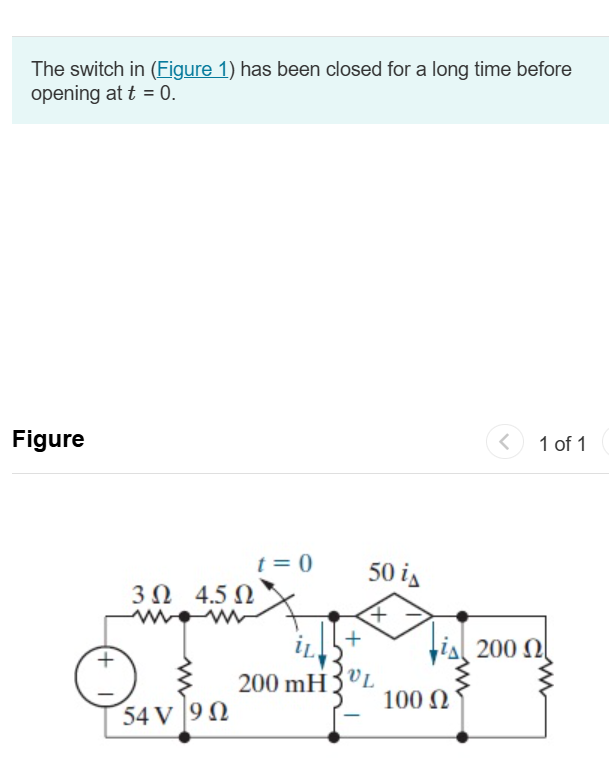 The switch in (Figure 1) ﻿has been closed for a long | Chegg.com