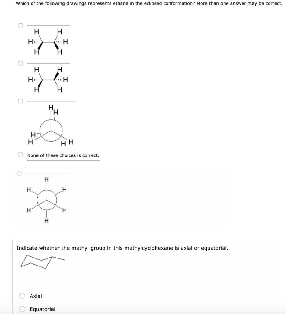 Solved Which of the following drawings represents ethane in | Chegg.com