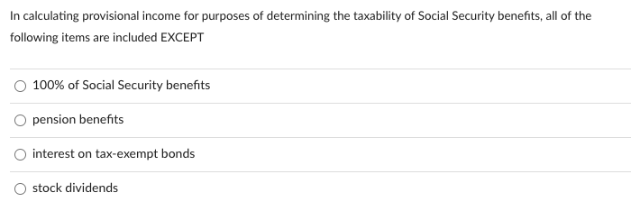 Solved In calculating provisional income for purposes of | Chegg.com