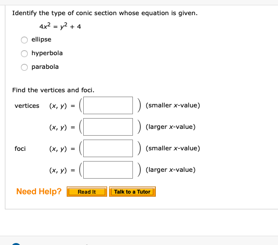 Solved Identify the type of conic section whose equation is | Chegg.com