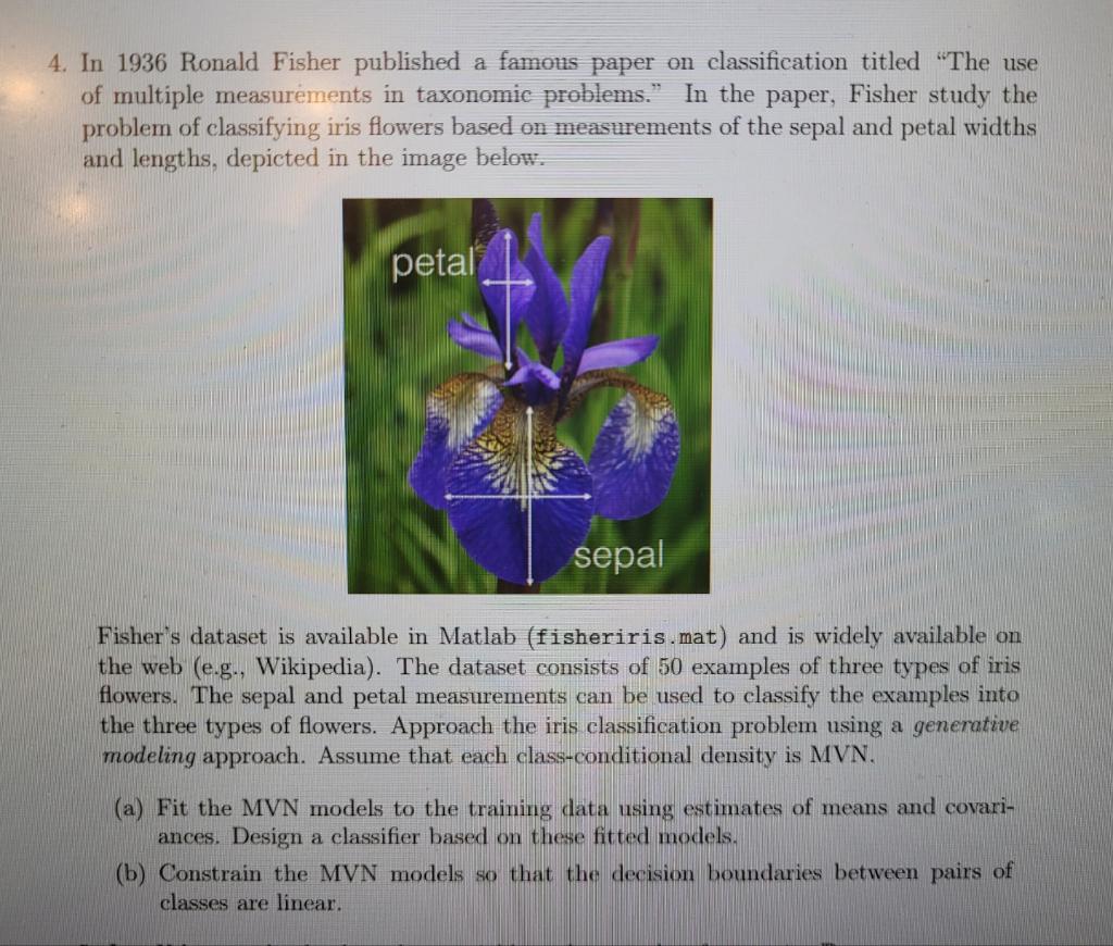 4. In 1936 Ronald Fisher published a famous paper on | Chegg.com