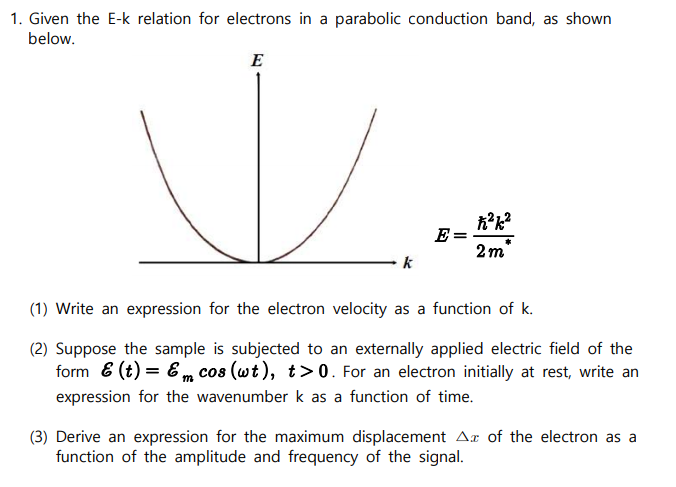 Solved 1. Given the E-k relation for electrons in a | Chegg.com