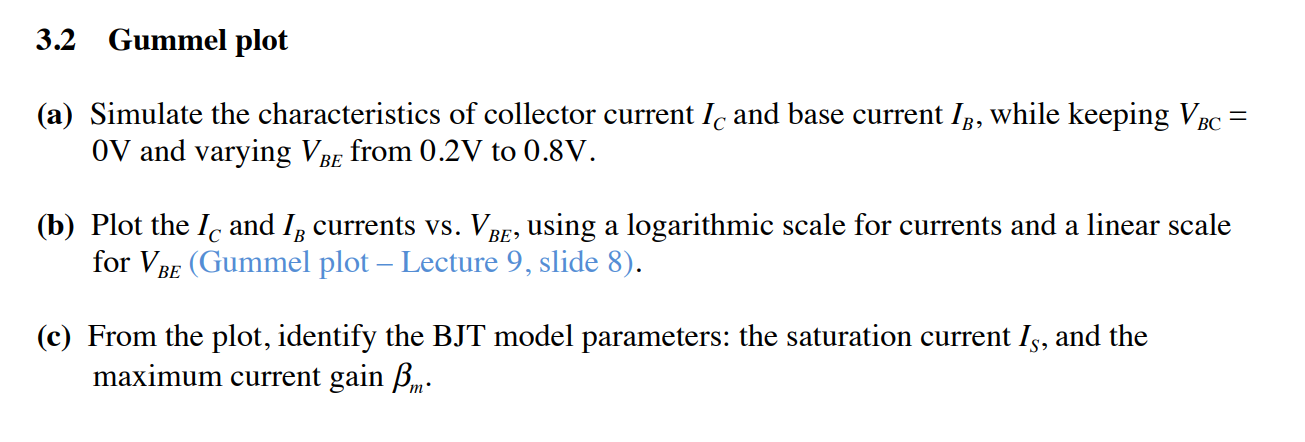 3.2 Gummel plot (a) Simulate the characteristics of | Chegg.com