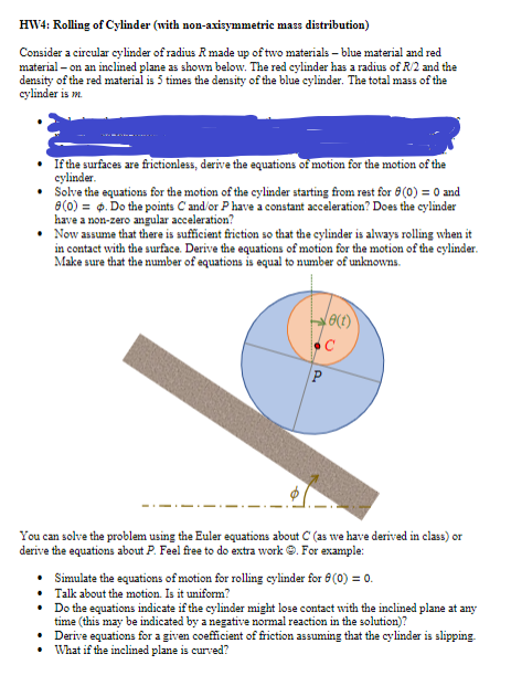 Solved HW4: Rolling of Cylinder (with non-axisymmetric mass | Chegg.com