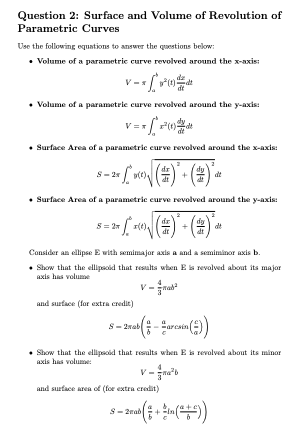Question 2: Surface and Volume of Revolution of | Chegg.com