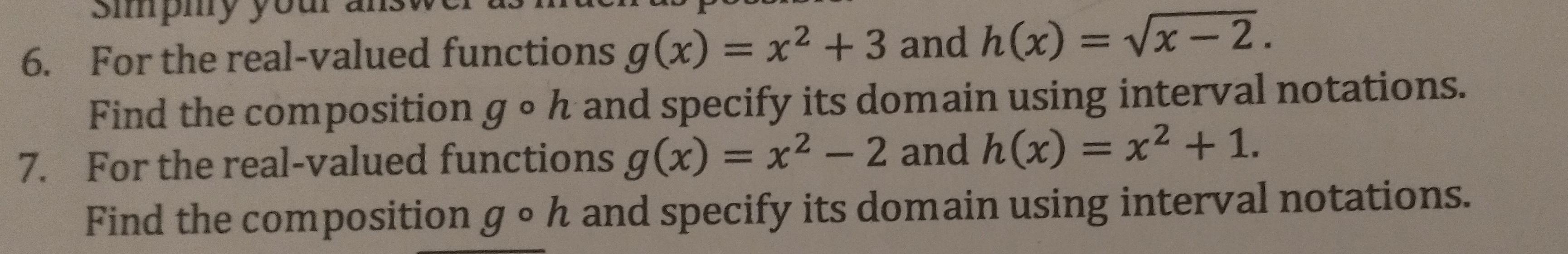 Solved 6. For the real-valued functions g(x)=x2+3 and | Chegg.com