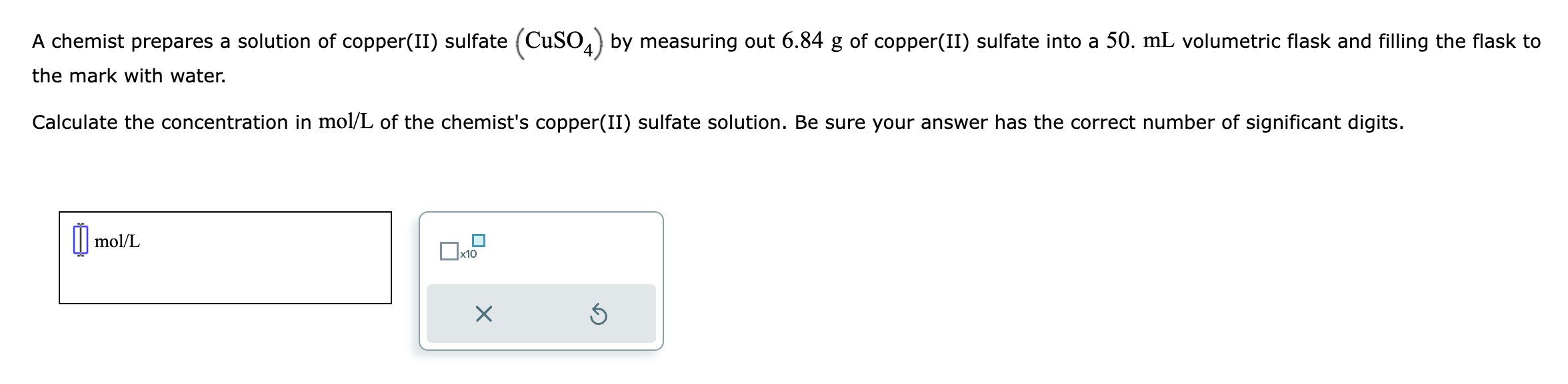 Solved A chemist prepares a solution of copper(II) sulfate | Chegg.com