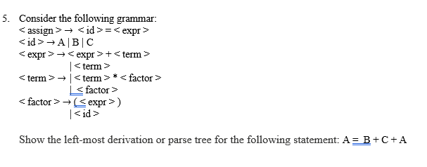 Solved 5. Consider the following grammar: + = ABC + | * | Chegg.com