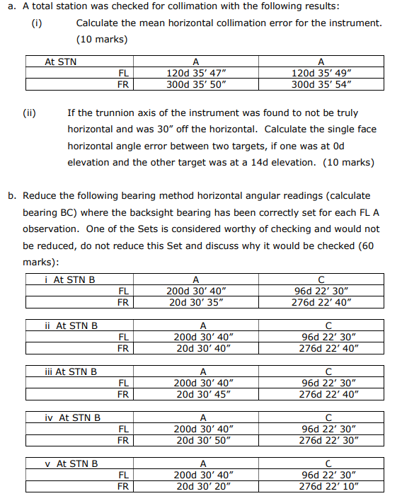 Solved a. A total station was checked for collimation with | Chegg.com