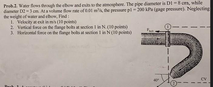 Solved Prob.2. Water flows through the elbow and exits to | Chegg.com