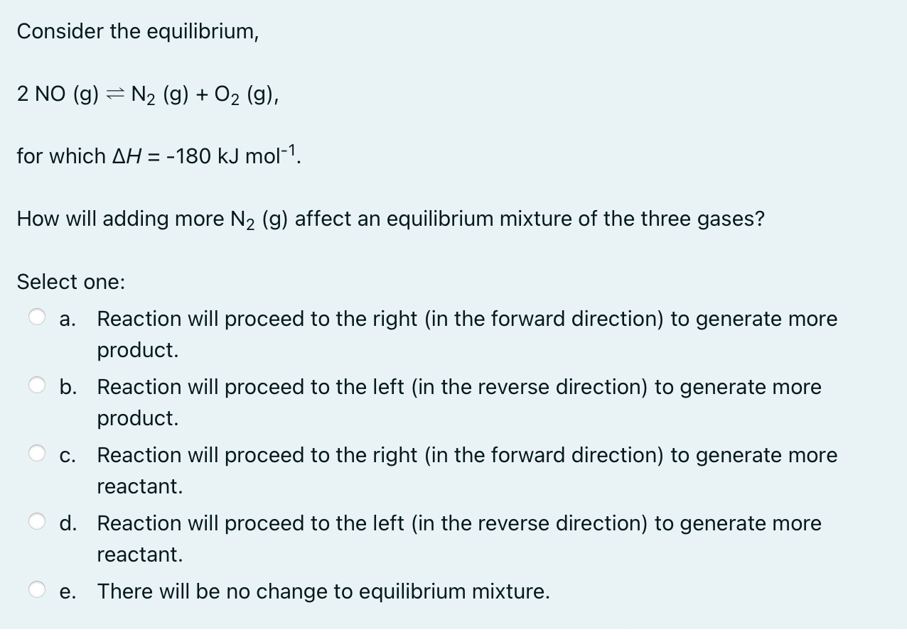 Solved Consider the equilibrium, 2NO(g)⇌N2( g)+O2( g) for | Chegg.com