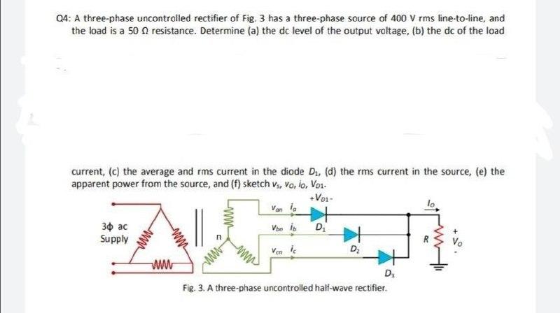Solved 04: A three-phase uncontrolled rectifier of Fig. 3 | Chegg.com