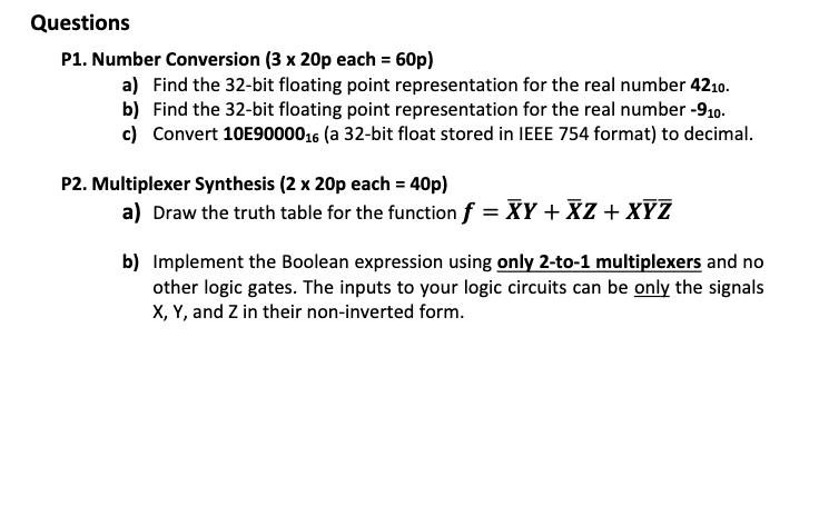 Solved Questions P1. Number Conversion (3 x 20p each = 60p) | Chegg.com