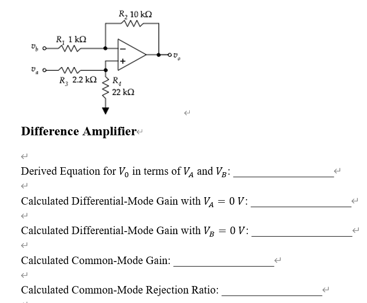 Solved R, 10 kΩ R, 1k2 Ub VW R, 2.2 ΚΩ R 22 k2 Difference | Chegg.com