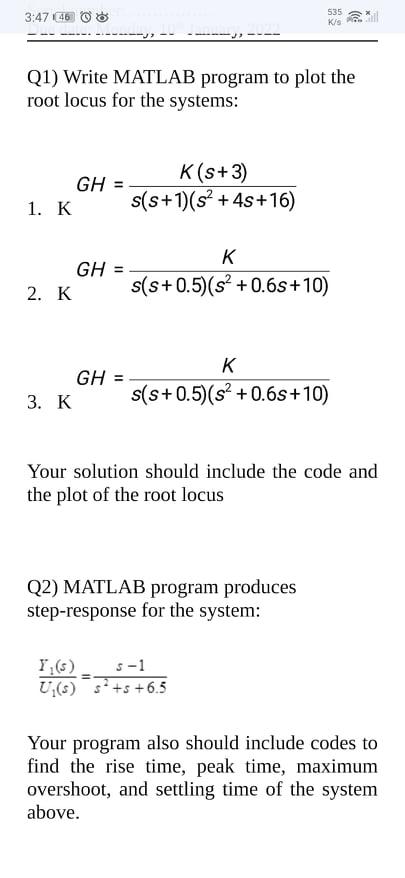 Solved 347 146 0 0 535 Kis Q1 Write Matlab Program To Plot 1136