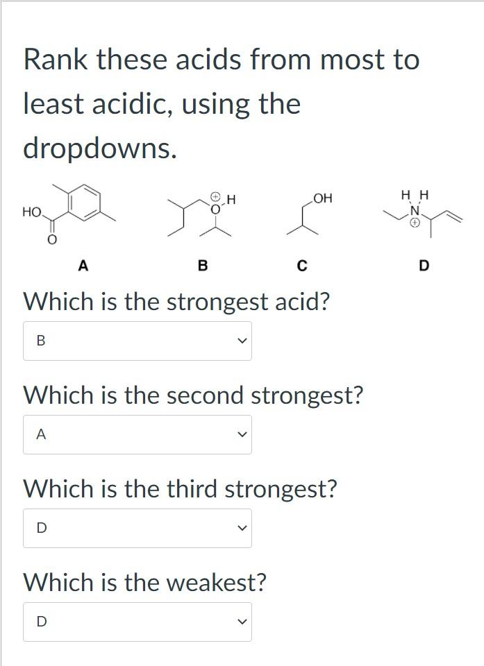 Solved Rank these acids from most to least acidic, using the | Chegg.com