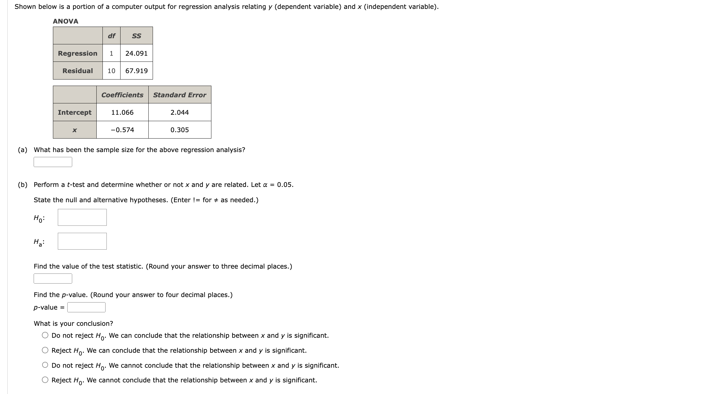 Solved Shown below is a portion of a computer output for | Chegg.com