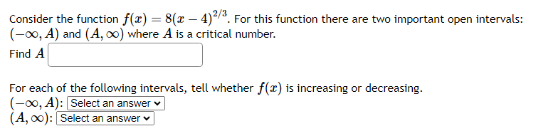 Solved Consider the function f(x)=8(x−4)2/3. For this | Chegg.com