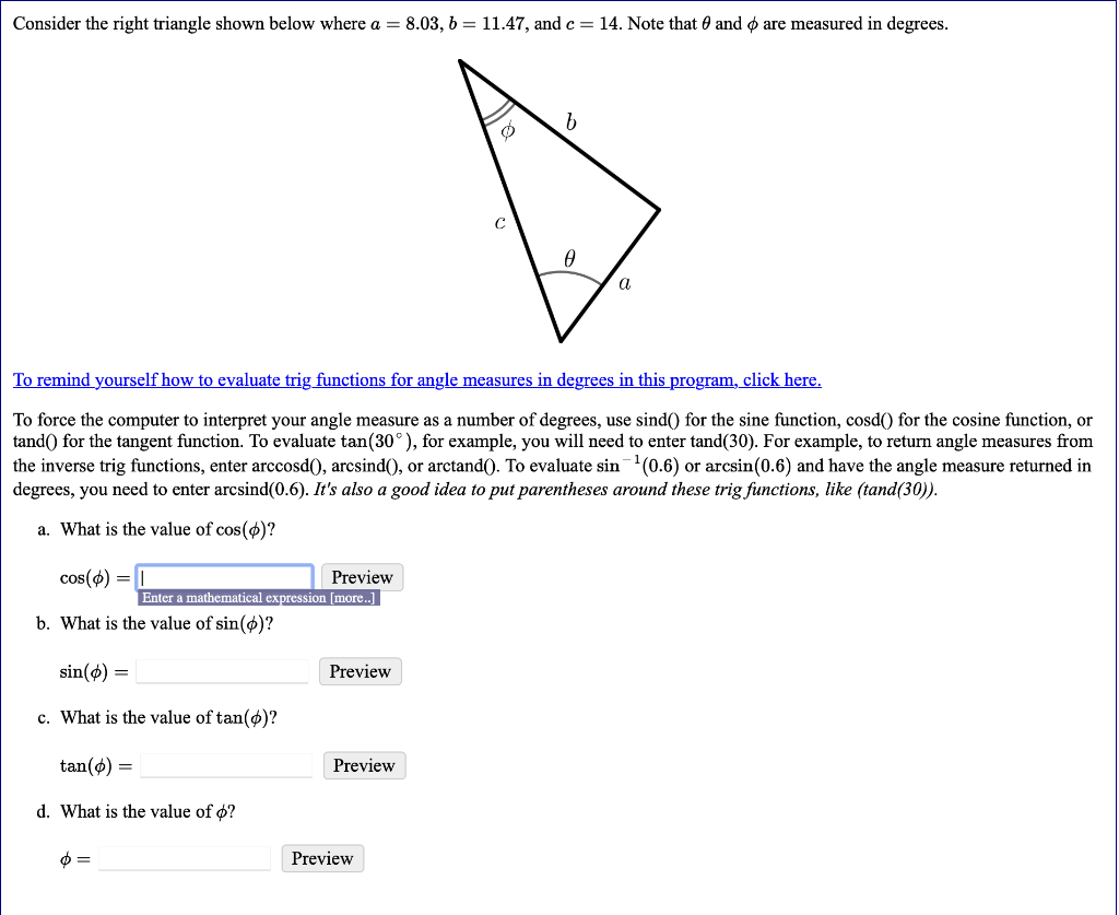 Solved Consider the right triangle shown below where | Chegg.com