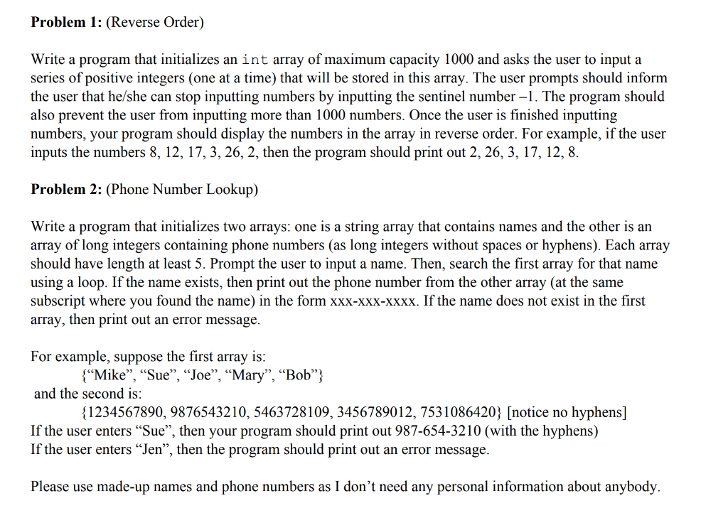 Solved Problem 1: (Reverse Order) Write a program that | Chegg.com