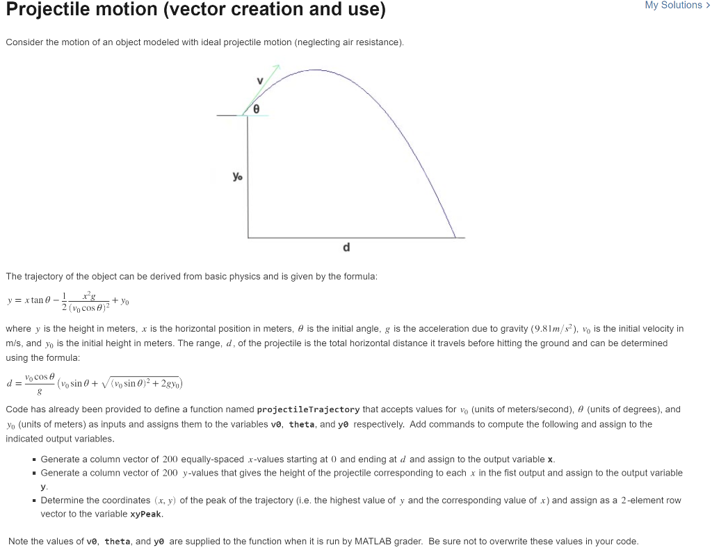 Solved Projectile motion (vector creation and use) My | Chegg.com