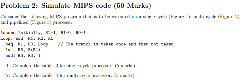 Solved Problem 2 Simulate Mips Code 50 Marks Consider The 