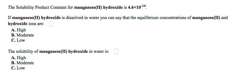 Solved The Solubility Product Constant for manganese(II) | Chegg.com