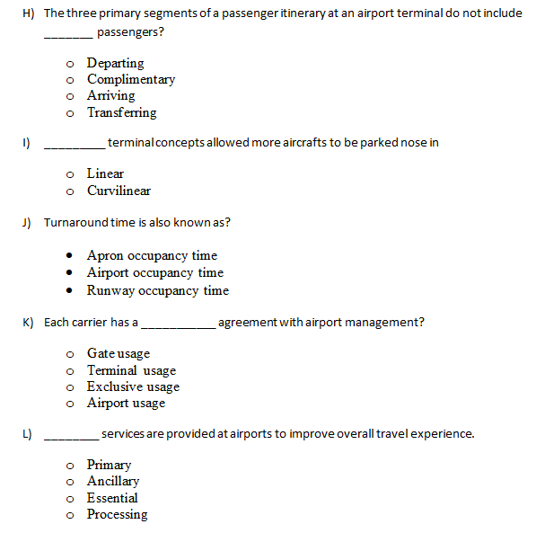 Solved H) The three primary segments of a passenger | Chegg.com