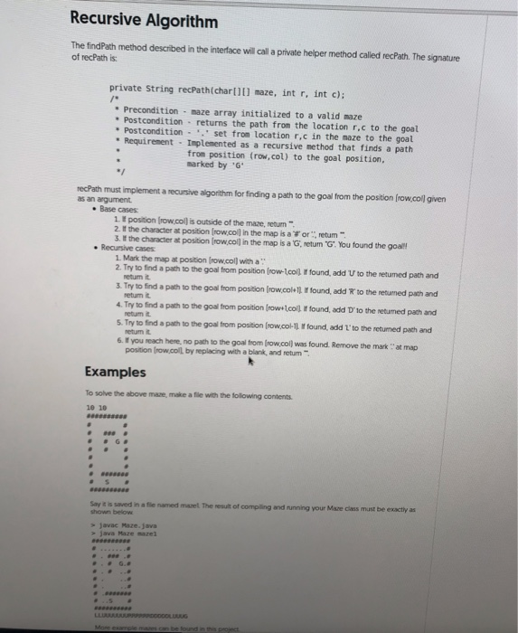 java recursive maze solver, below i have included my | Chegg.com