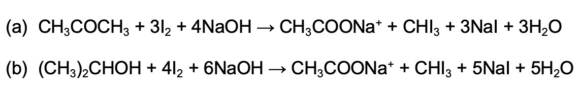 Solved CH3COCH3+3I2+4NaOH→CH3COONa++CHI3+3Nal+3H2O | Chegg.com