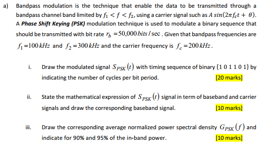 Solved a) Bandpass modulation is the technique that enable | Chegg.com
