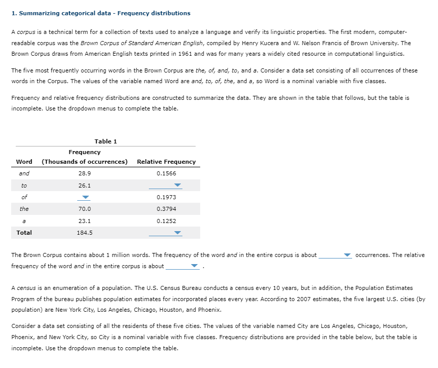 1. Summarizing categorical data - Frequency | Chegg.com