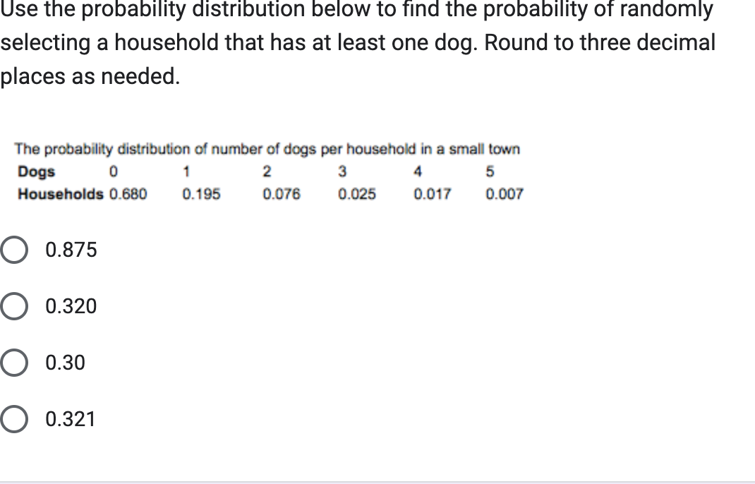Solved Use the probability distribution below to find the | Chegg.com