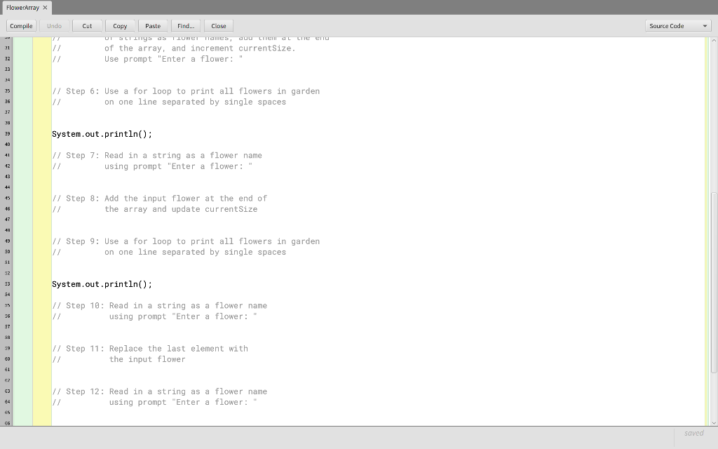 Solved FlowerArray x Compile Undo Cut Сару Paste Find... | Chegg.com
