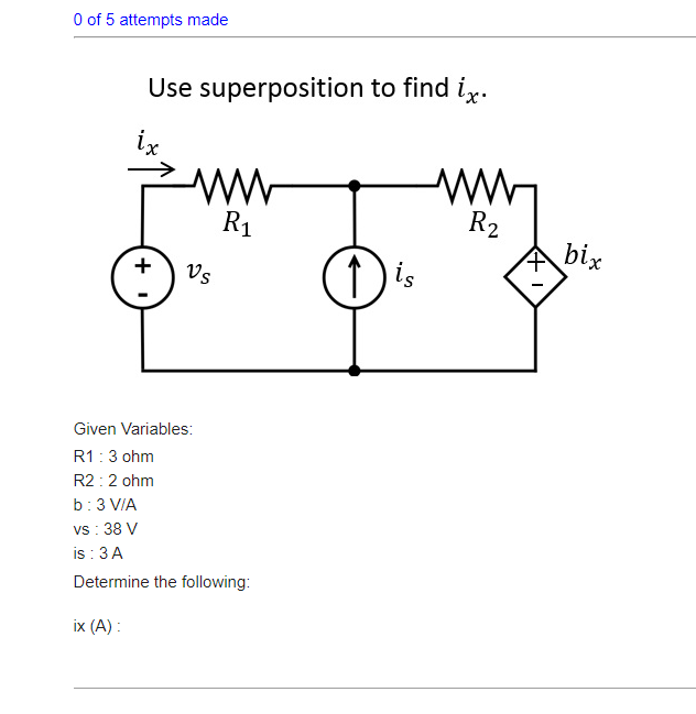 Solved 0 of 5 attempts made Use superposition to find ix ix | Chegg.com
