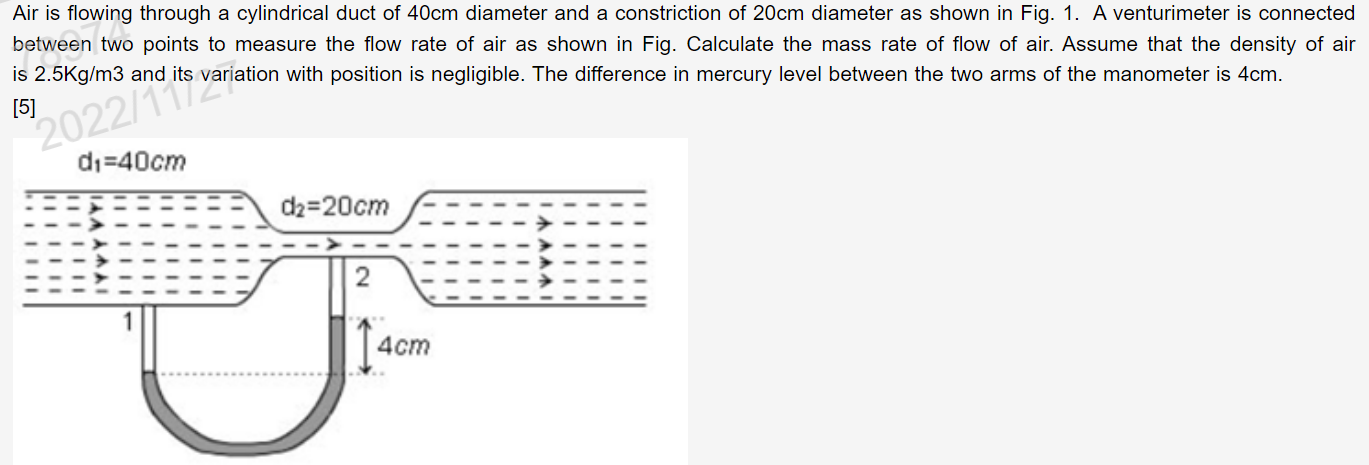 Solved Air is flowing through a cylindrical duct of 40 cm | Chegg.com