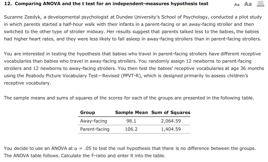 Solved Comparing ANOVA and the t test for an | Chegg.com