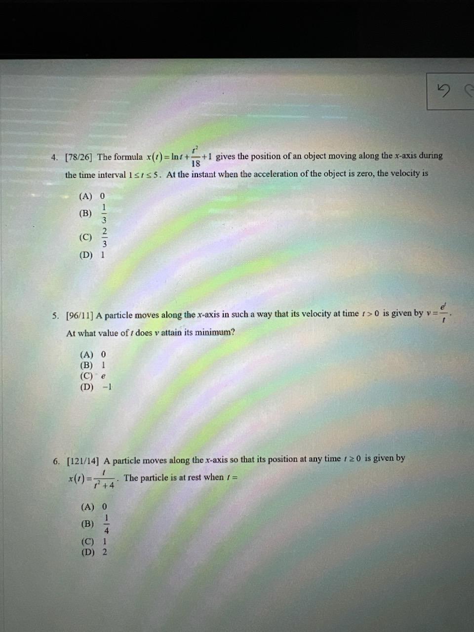 Solved 4. [78/26] The formula x(t)=lnt+18t2+1 gives the | Chegg.com