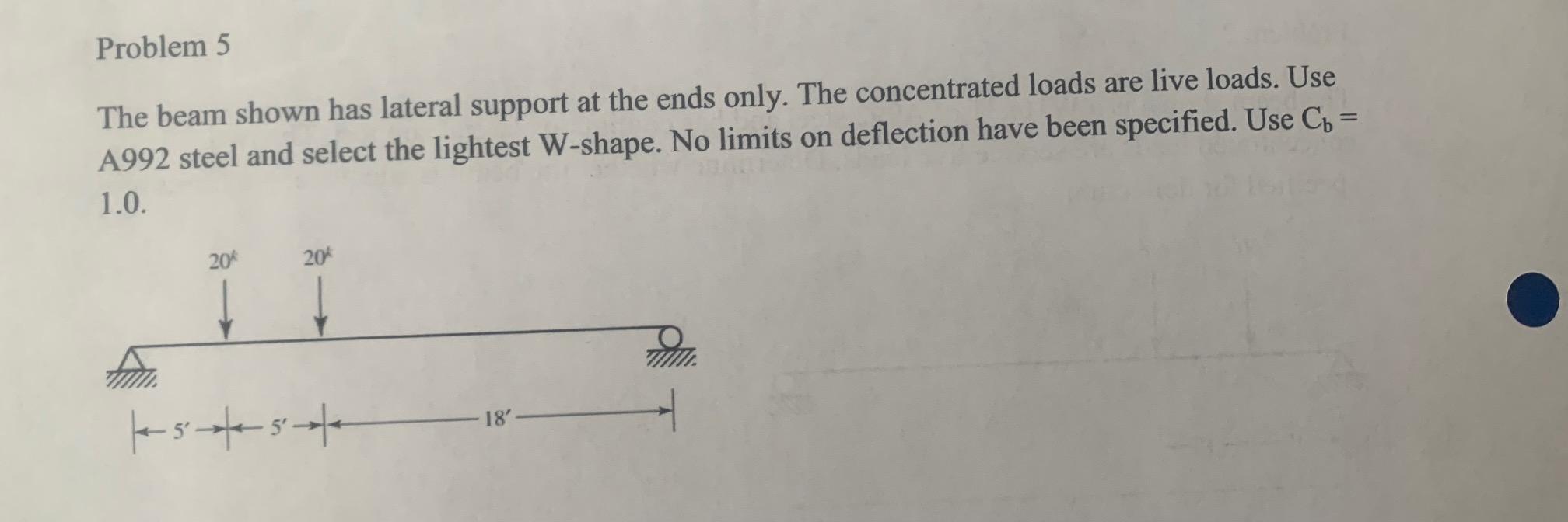 Solved Problem 5 The beam shown has lateral support at the | Chegg.com
