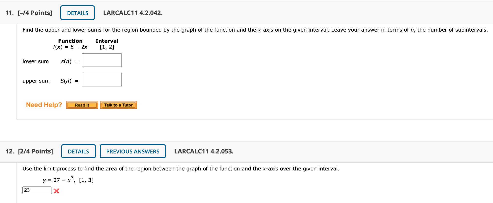 Solved 11. [-14 Points] DETAILS LARCALC11 4.2.042. Find the | Chegg.com