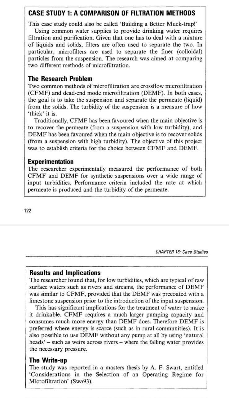 CASE STUDY 1: A COMPARISON OF FILTRATION METHODS This | Chegg.com