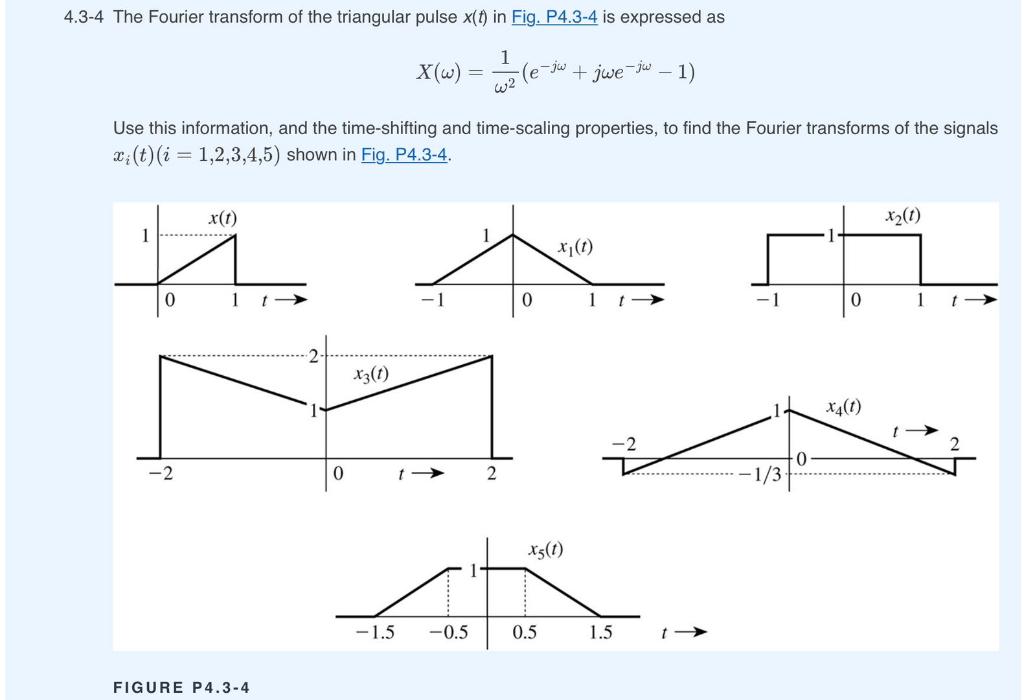Solved 4.3-4 The Fourier transform of the triangular pulse | Chegg.com