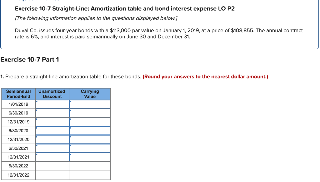Solved Exercise 10-7 Straight-Line: Amortization table and | Chegg.com