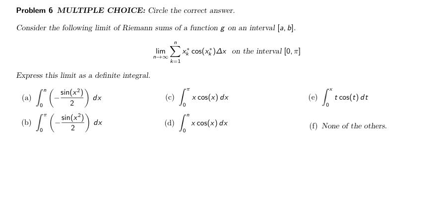 Solved Problem 6 MULTIPLE CHOICE: Circle the correct answer. | Chegg.com