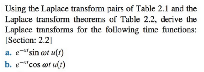 Solved Using the Laplace transform pairs of Table 2.1 and | Chegg.com
