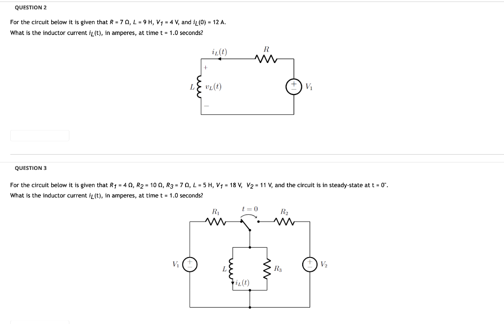 Solved For the circuit below it is given that R=7Ω,L=9H,V1=4 | Chegg.com