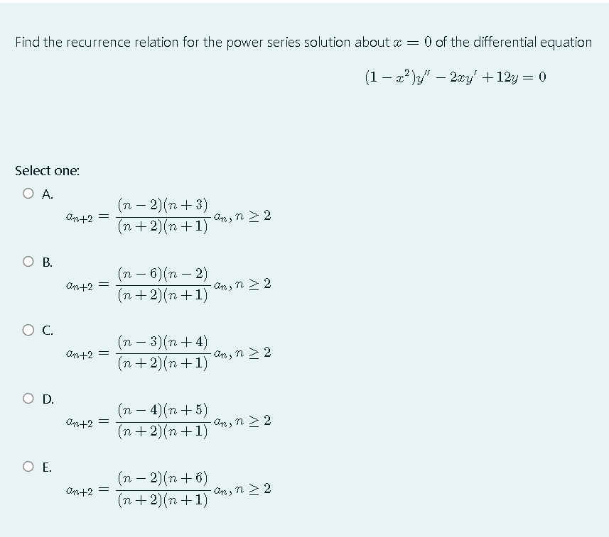 Find the recurrence relation for the power series | Chegg.com