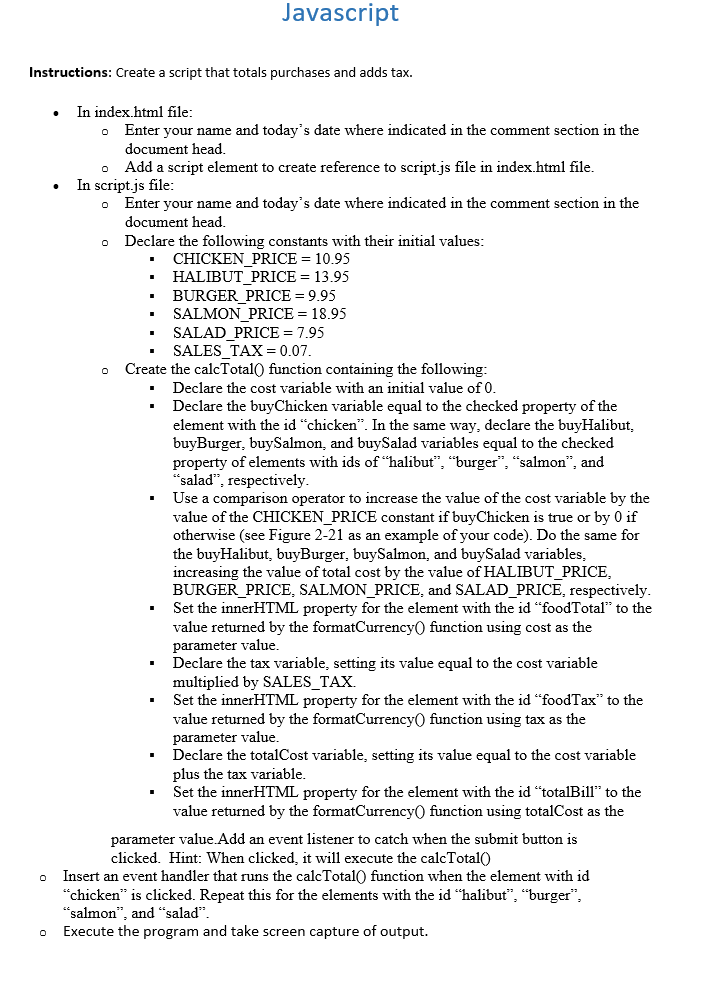 Solved Create a script that totals purchases and adds tax. | Chegg.com
